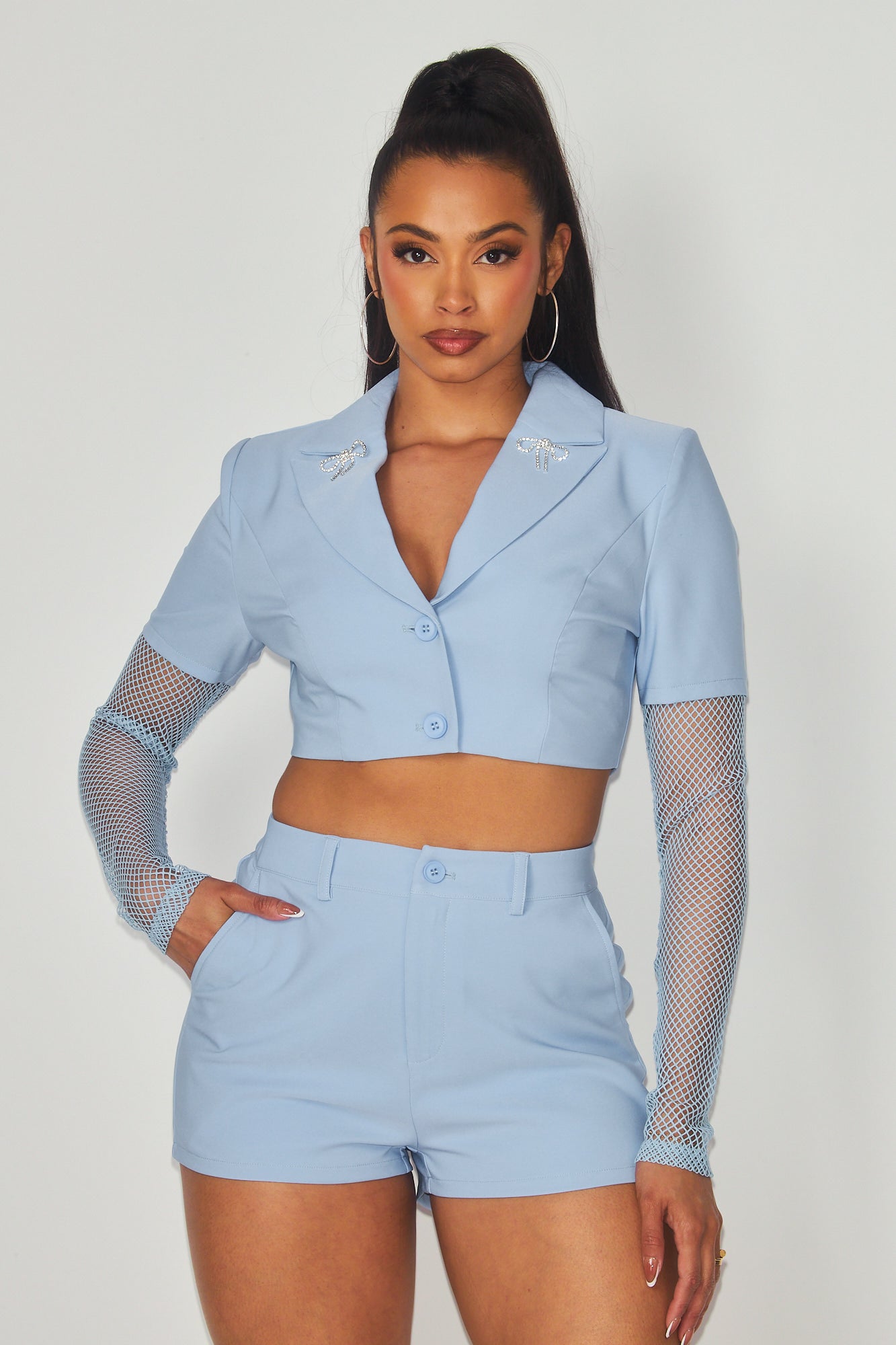 Allison Jewel Sleeve Crop Jacket & Shorts Set – Hot & Delicious