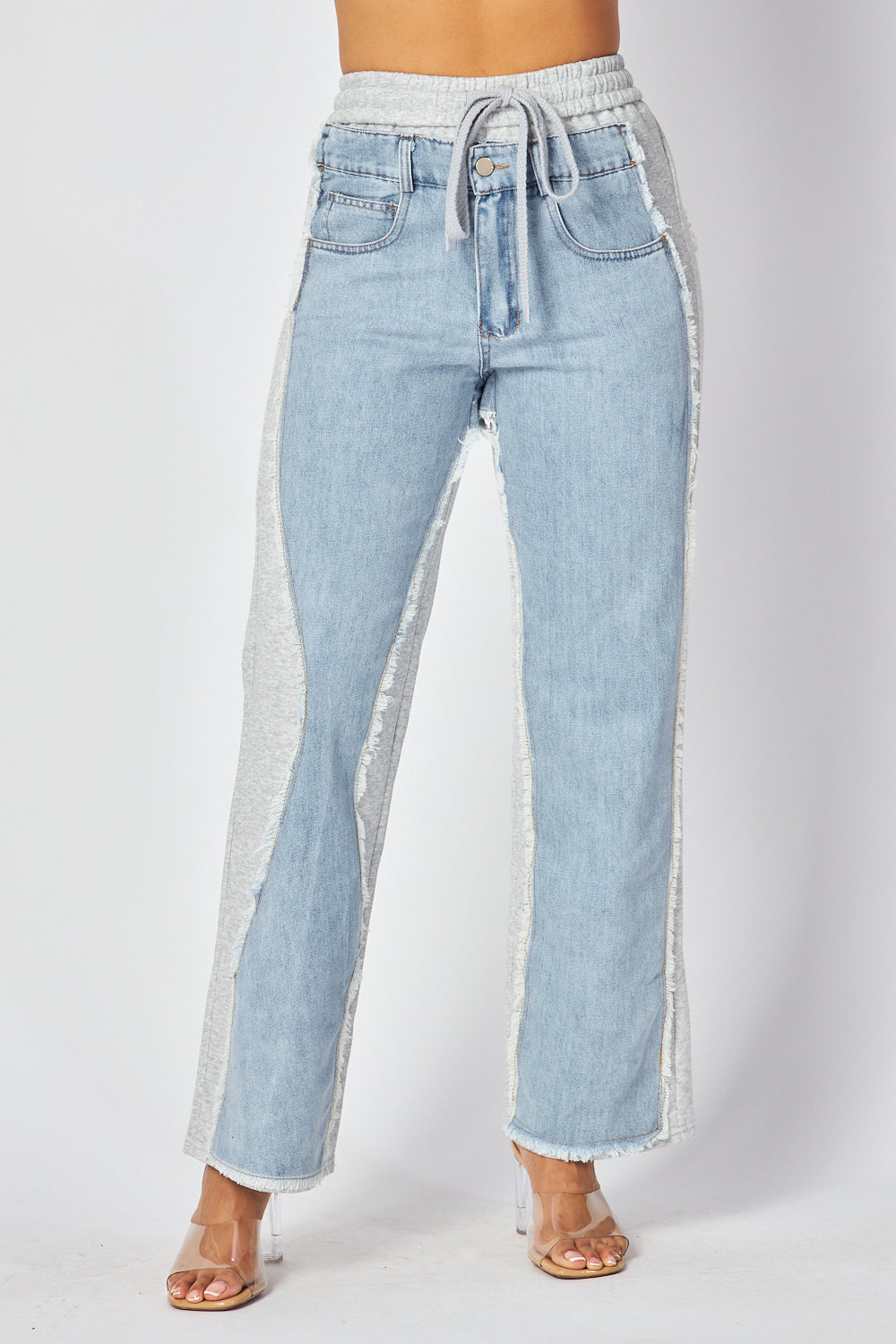 Mckenna Straight Leg Denim Detail Jean Sweatpants – Hot & Delicious